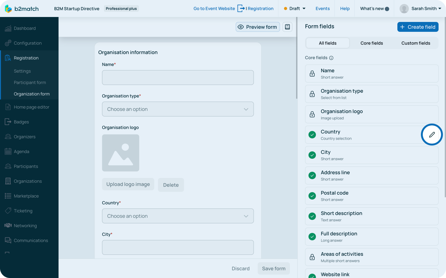 Editing Organization Registration Form