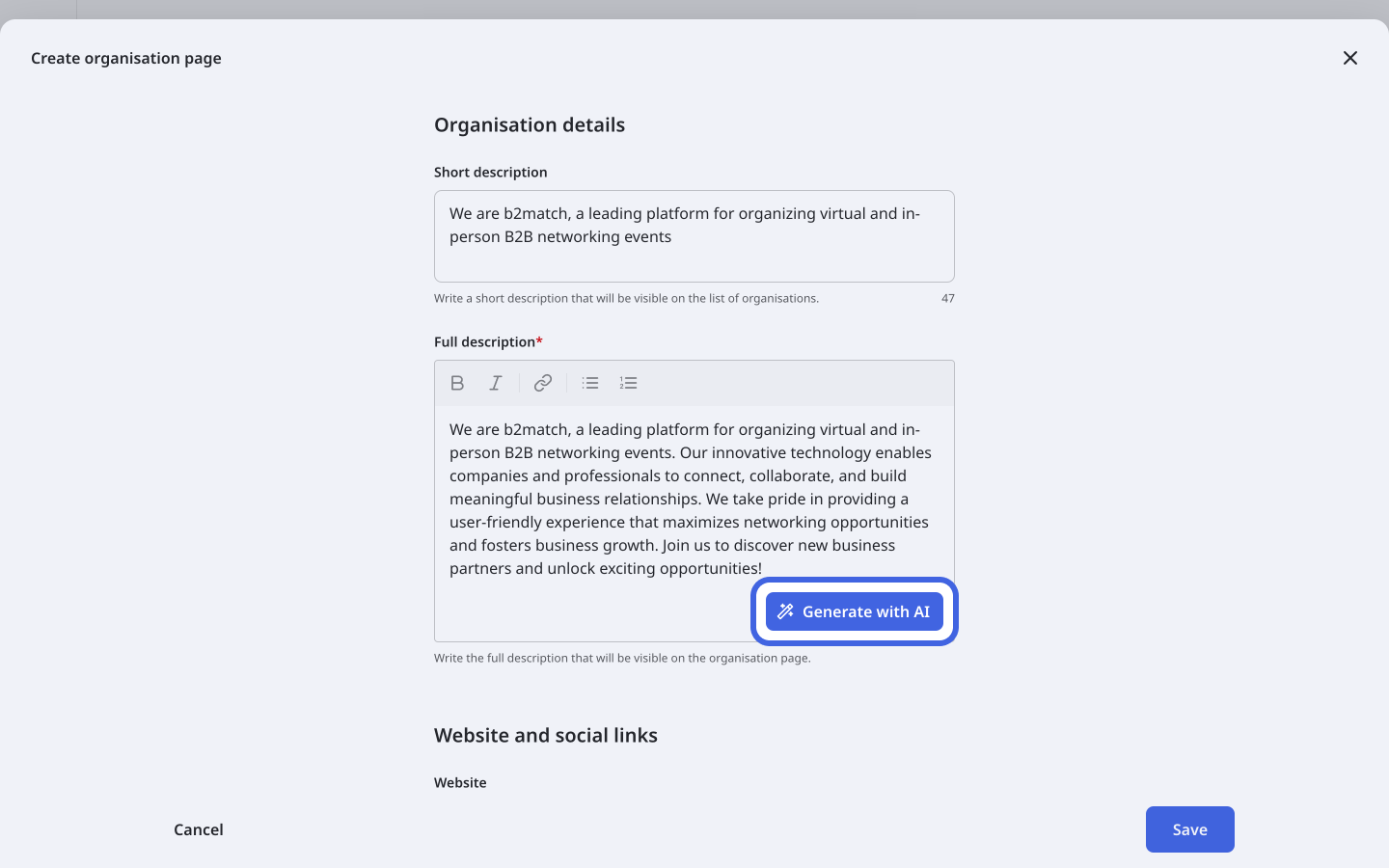 Creating & Editing Organization Page