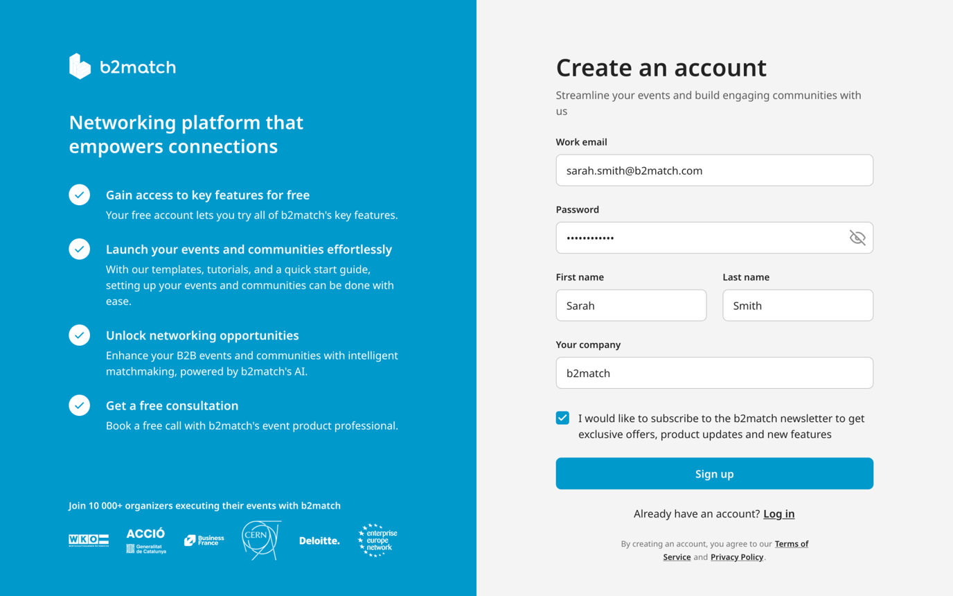 Creating Your b2match Organizer Account
