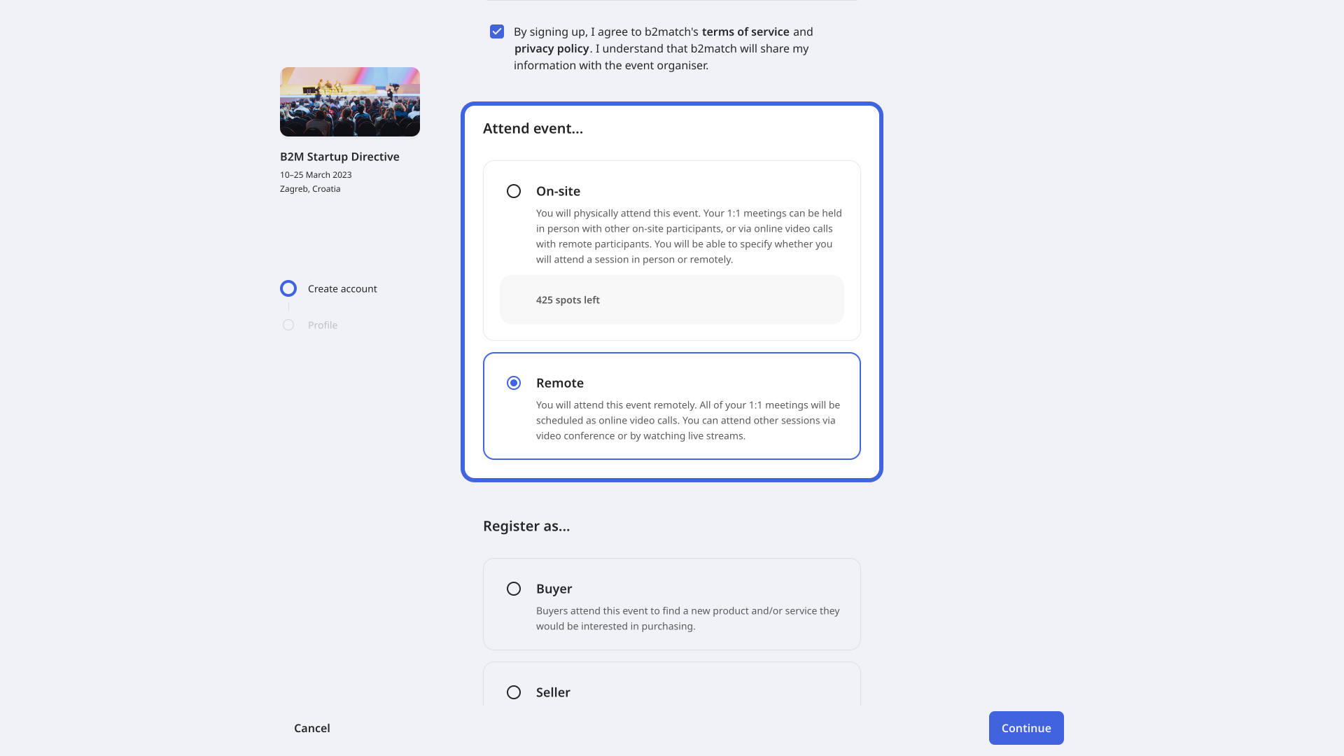 Creating a b2match Account