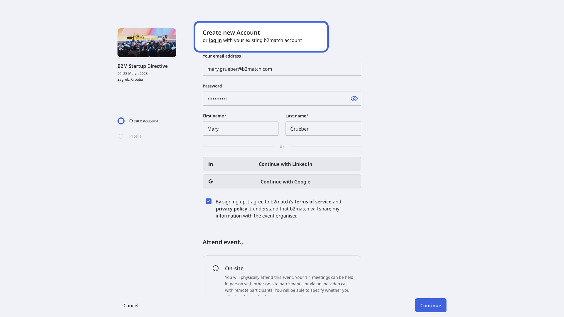 Registering for an Event